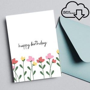 Happy Birthday Card L Printable Birthday Card L Flowers L Birthday ...