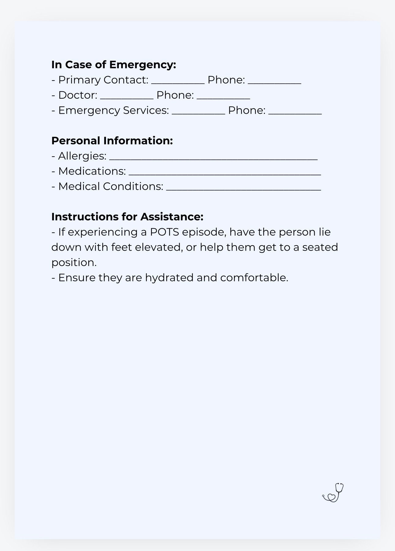 Printable POTS Management Tracker | PDF for Symptom & Routine Tracking ...
