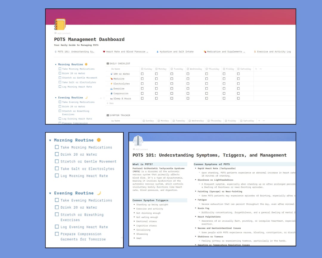 POTS Management Dashboard | Notion Template for Tracking Symptoms ...