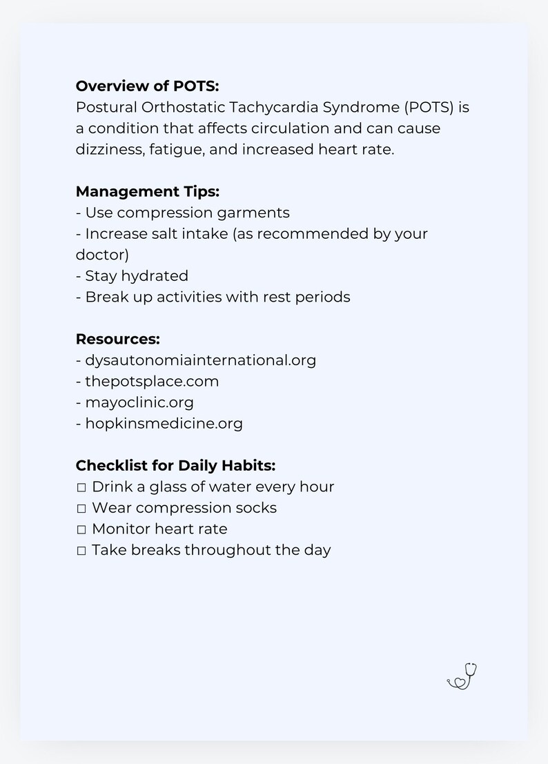 Printable POTS Management Tracker | PDF for Symptom & Routine Tracking ...
