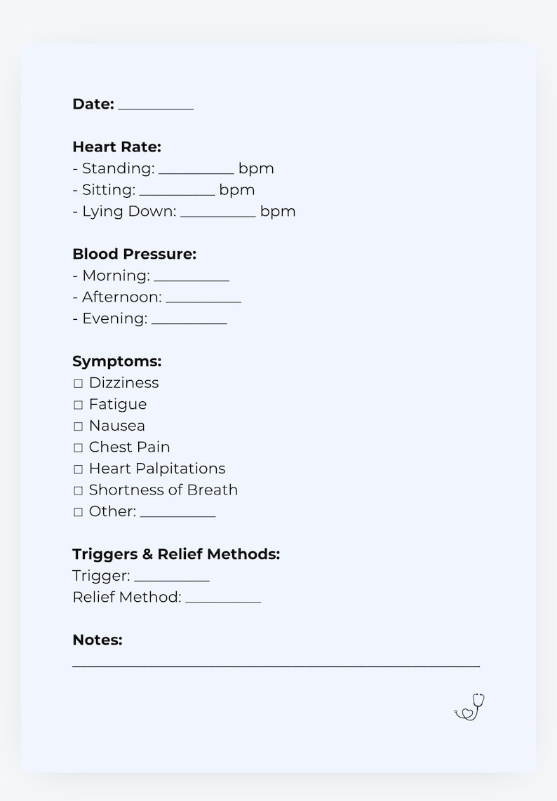 Printable POTS Management Tracker | PDF for Symptom & Routine Tracking ...