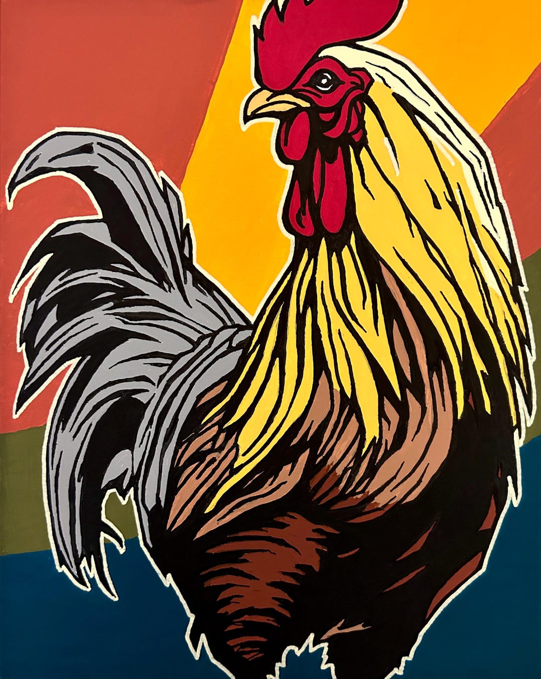 16x20 Modern Rooster Acrylic Painting Framed - Etsy