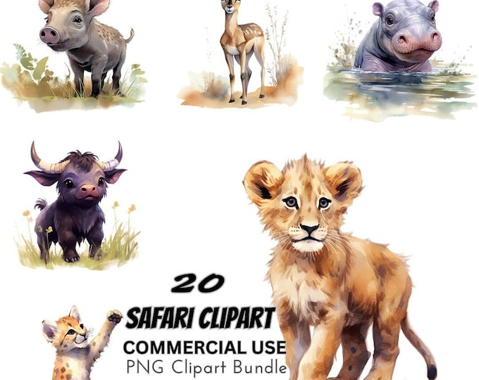 Safari Animals Clipart Watercolor Baby Safari Animal PNG Cute Jungle ...