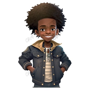 Cute Little Black Boy Illustration V.17 4 PNG Bundle, Jeans Denim ...