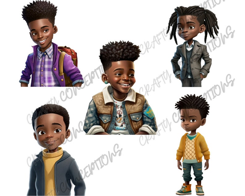Black Boy Clipart Mega Bundle, Afro Kids Illustrations (88 PNG ...