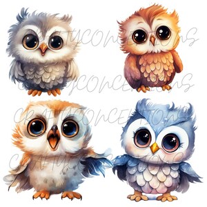 Cute Watercolor Baby Owls, Digital Design Bundle Printable Clip Art Prints Commercial Use ...