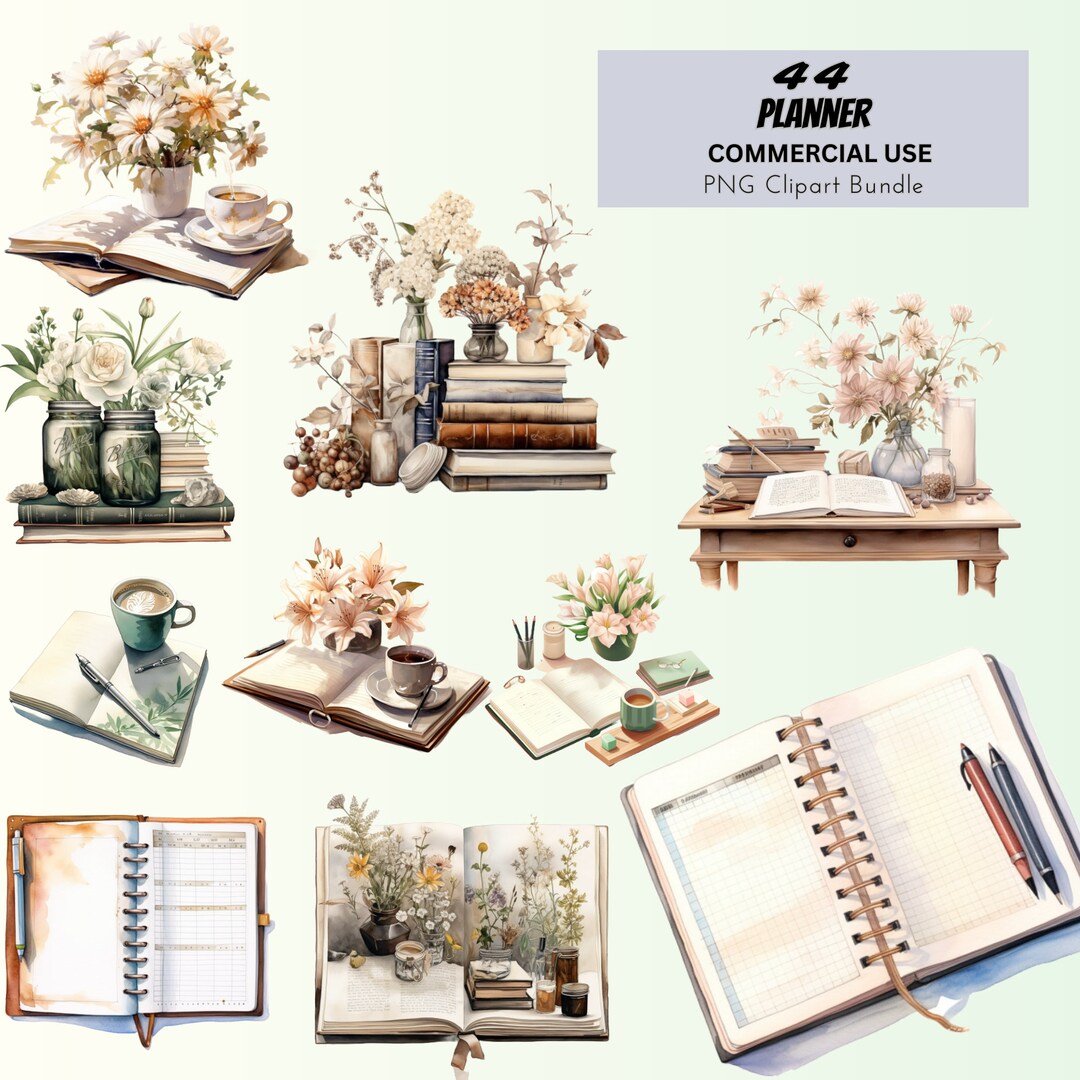 Planner Art V1 Girl Clipart PNG Bundle, Watercolor, Magic Studying ...