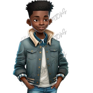 Little Black Boy Illustration, Urban Afro Kids Clipart (PNG Bundle) - Etsy