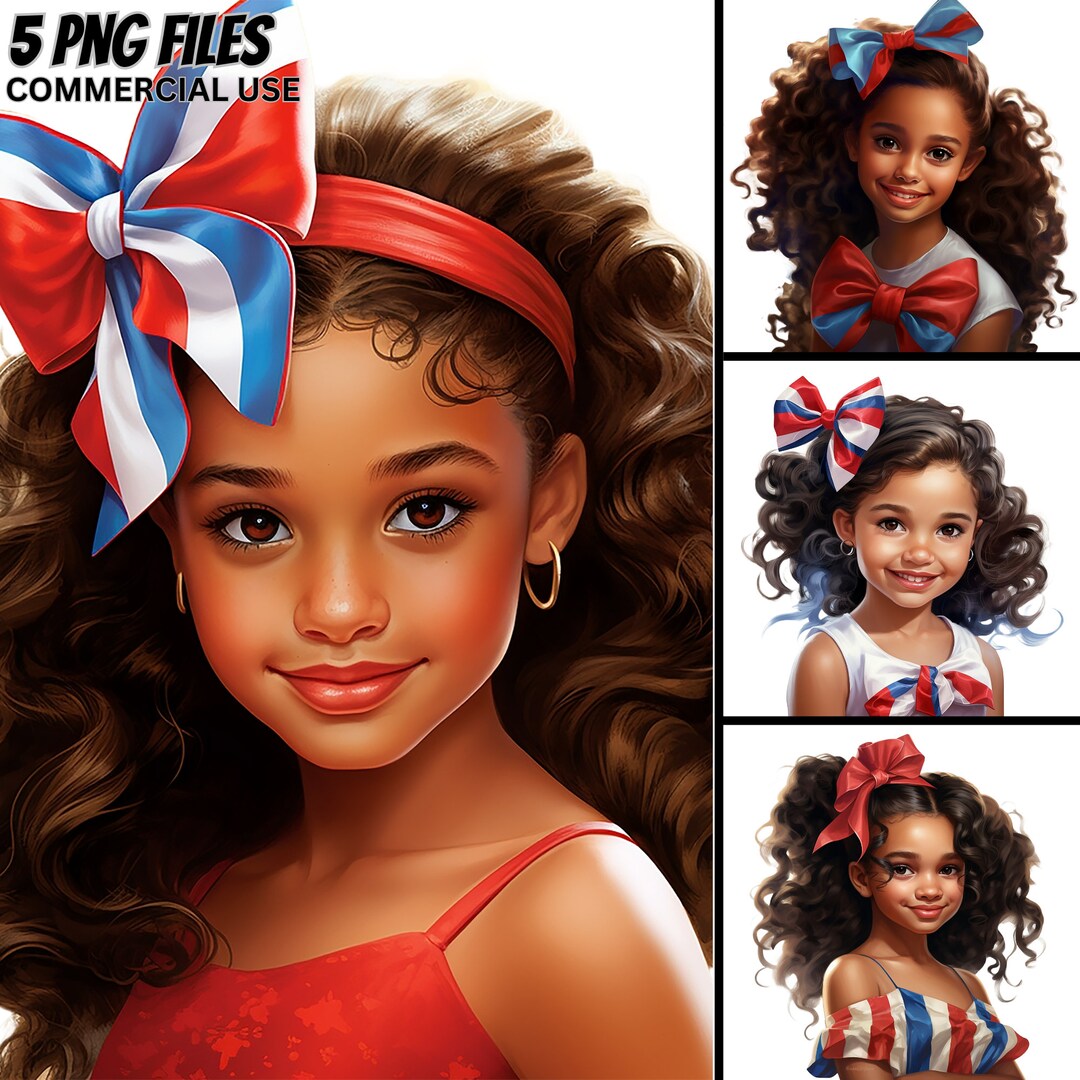 Cute Little Latina Girls Illustration V.9, 5 PNG Bundle, Patriotic ...