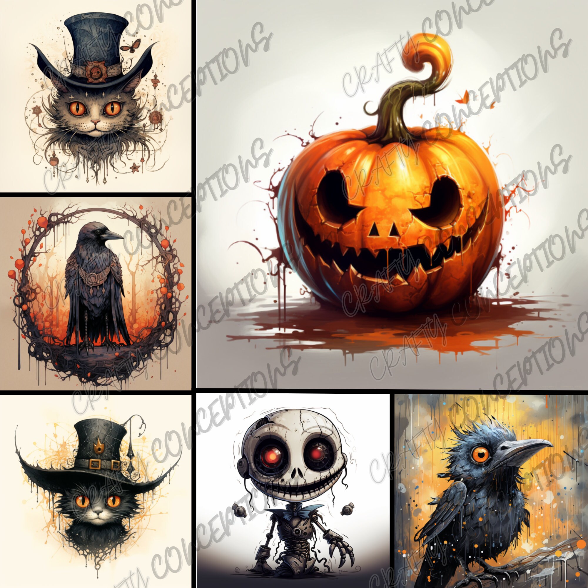 Scary Halloween Creatures Illustrations 100 PNG Clipart - Etsy