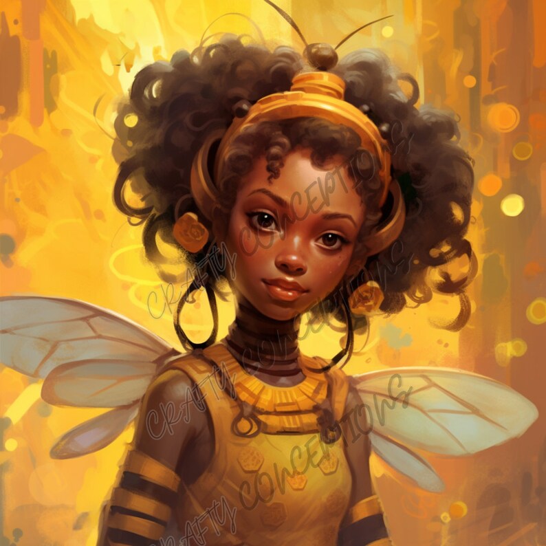 Princess Bee Little Black Girl in Yellow 6 PNG Bundle Curly - Etsy