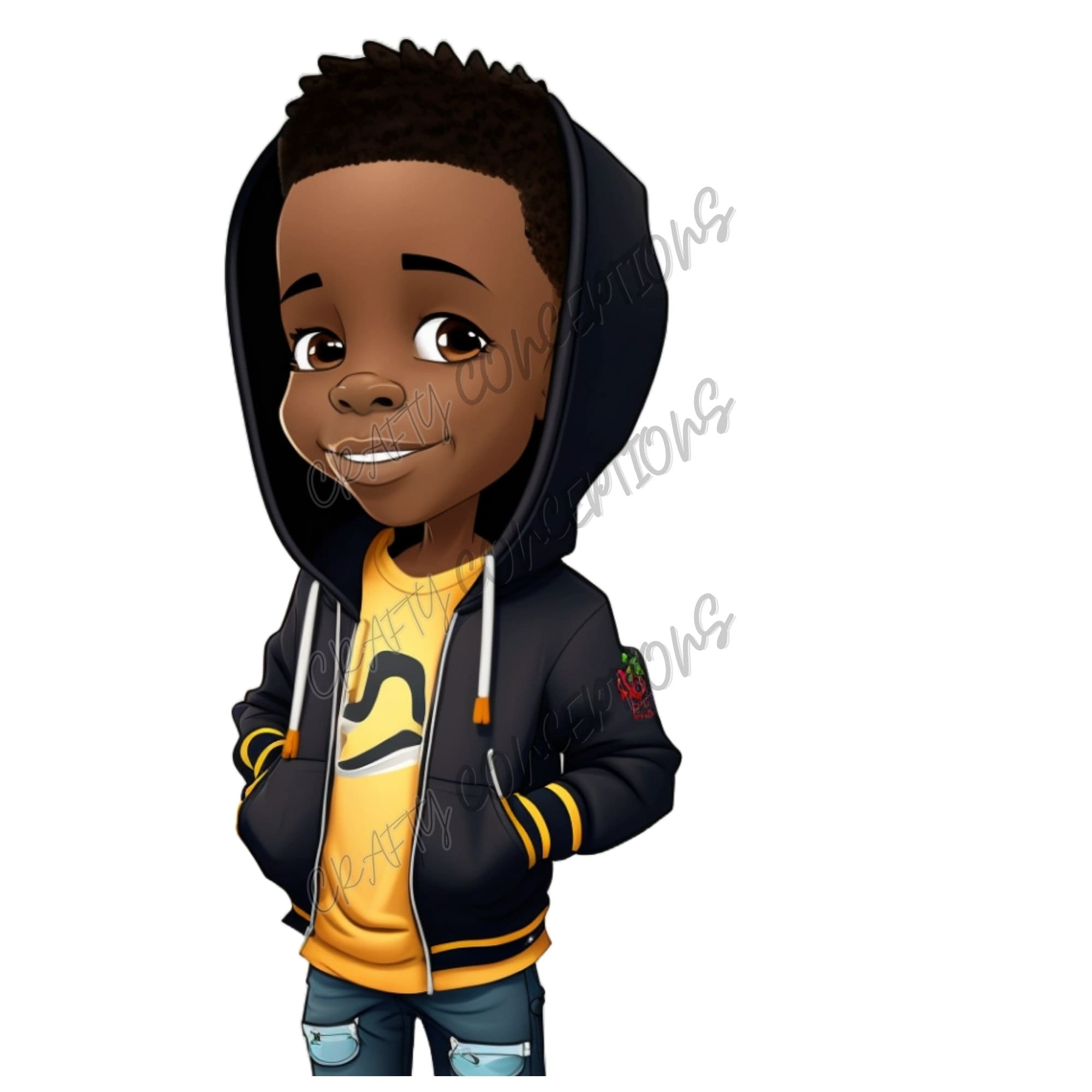 Cute Little Black Boy Illustration V.16, 4 PNG Bundle, Hoody, Schoolboy ...