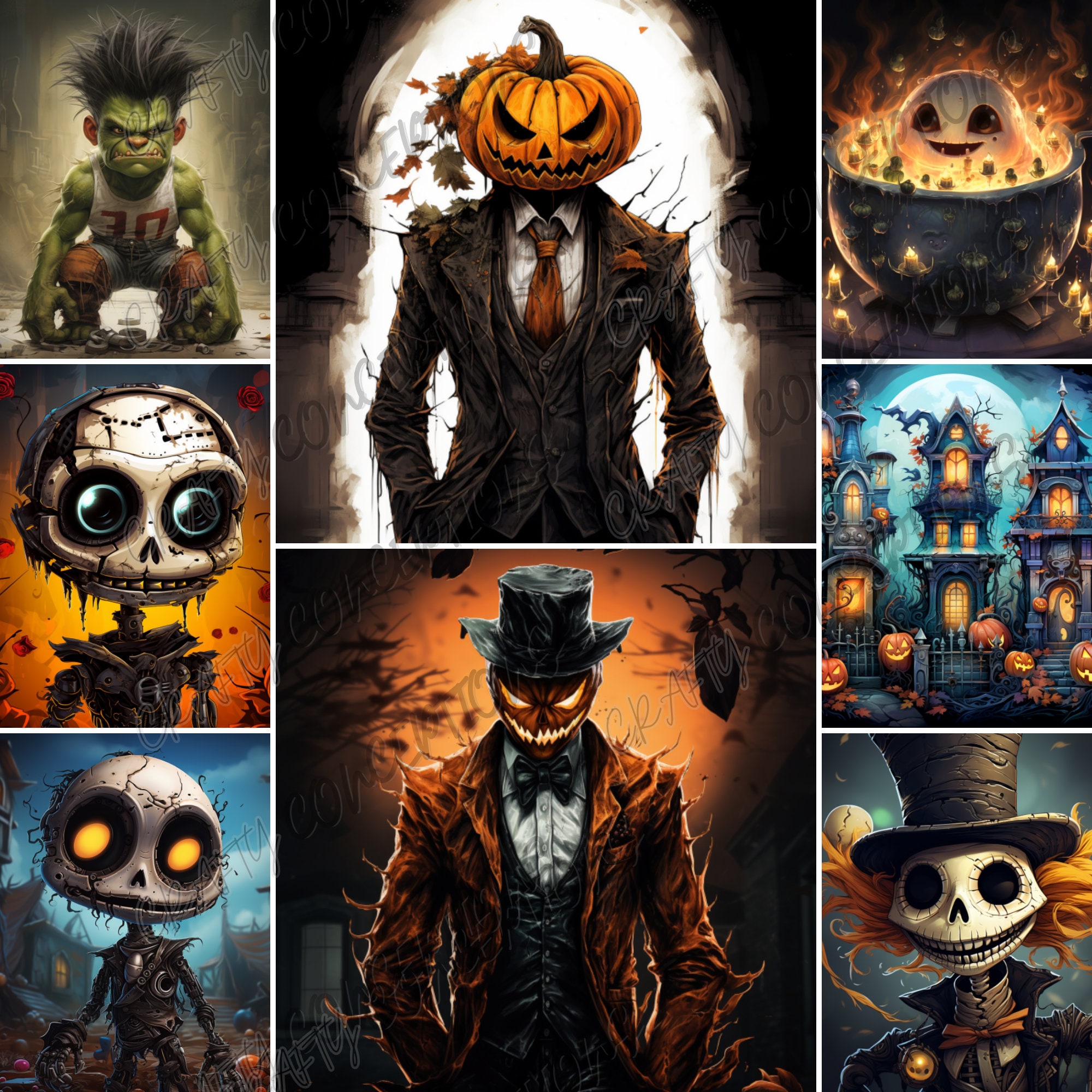 Scary Halloween Creatures Illustrations 100 PNG Clipart - Etsy