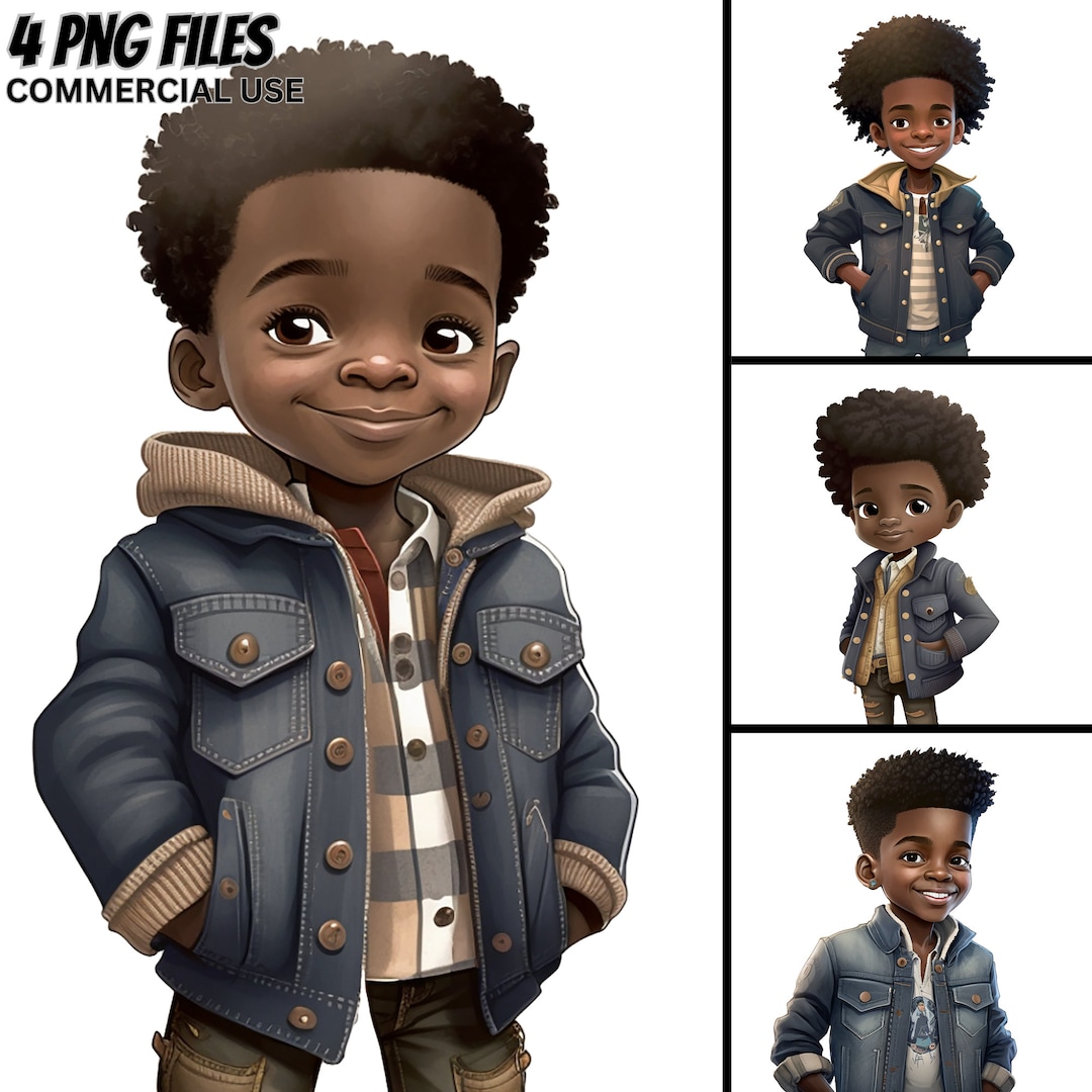 Cute Little Black Boy Illustration V.17 4 PNG Bundle, Jeans Denim ...