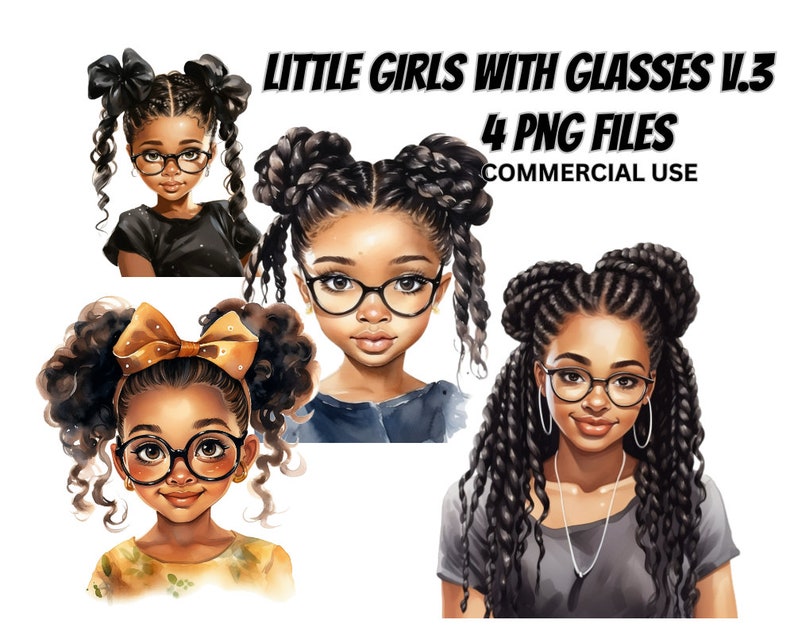 Black Girls With Glasses Clipart Bundle, Afro Kids PNG, Commercial Use ...