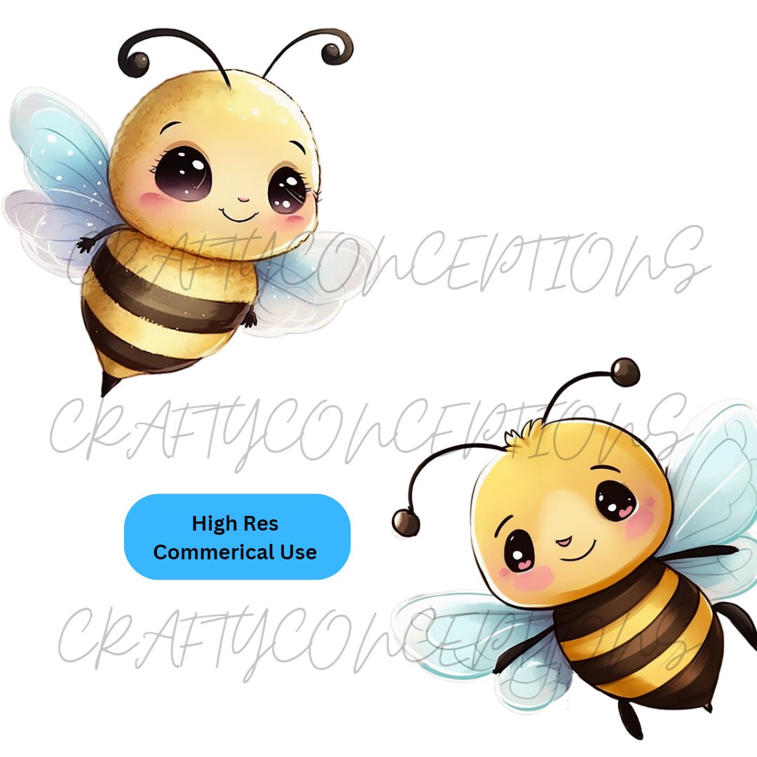 Cute Watercolor Bees V2, Digital Design Bundle Printable Clip Art ...
