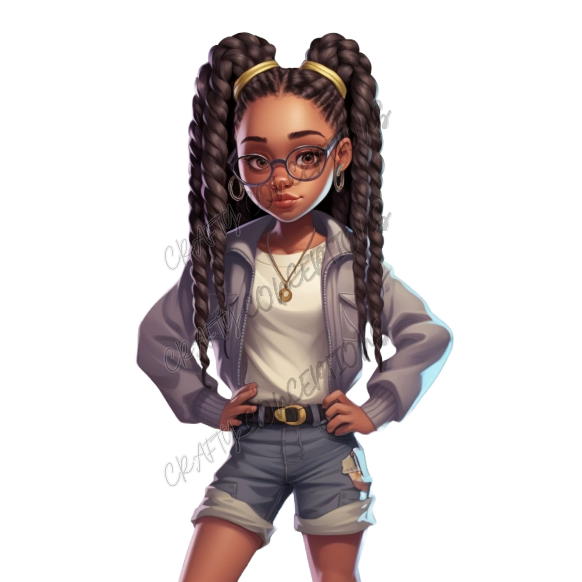 Cute Little Black Girls Illustration V.91, 6 PNG Bundle, Braids ...