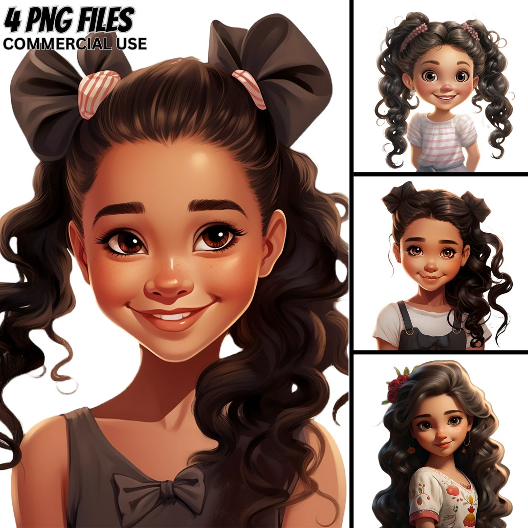 Cute Little Latina Girls Illustration V.8, 4 PNG Bundle, Colorful ...
