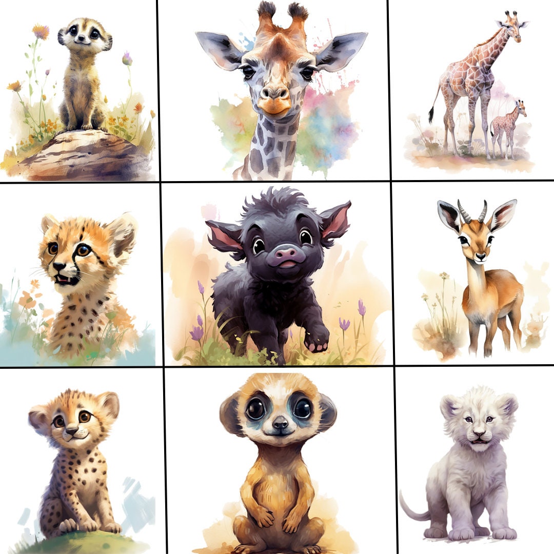 2O Baby Safari Animals Clipart Bundle Pack PNG Cute - Etsy