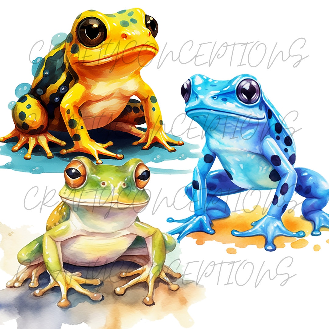Vibrant Watercolor Frogs Digital Design Bundle Printable - Etsy