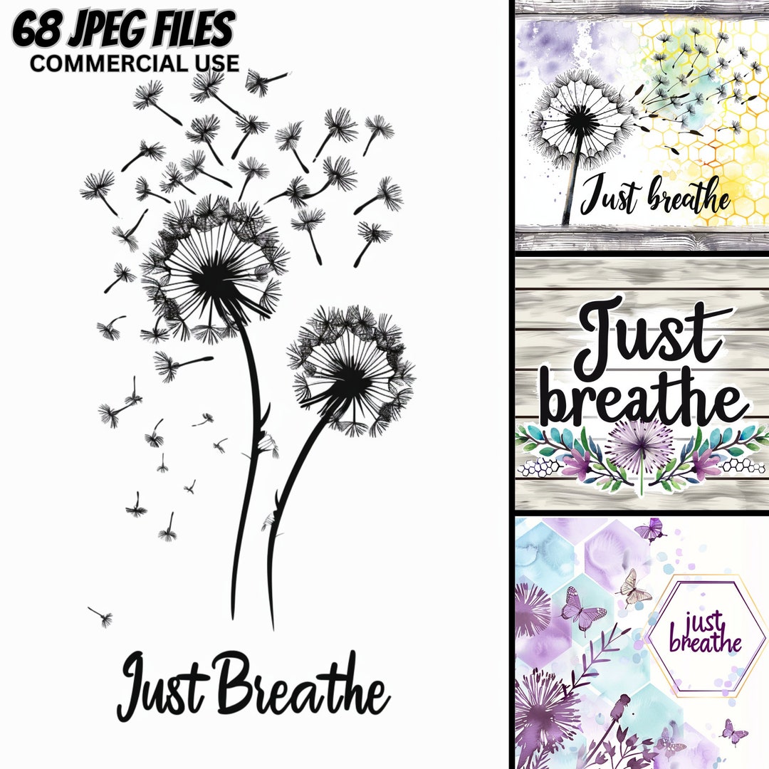 Just Breathe Graphic Design 73 JPEG Bundle, Commercial Use Meditation ...