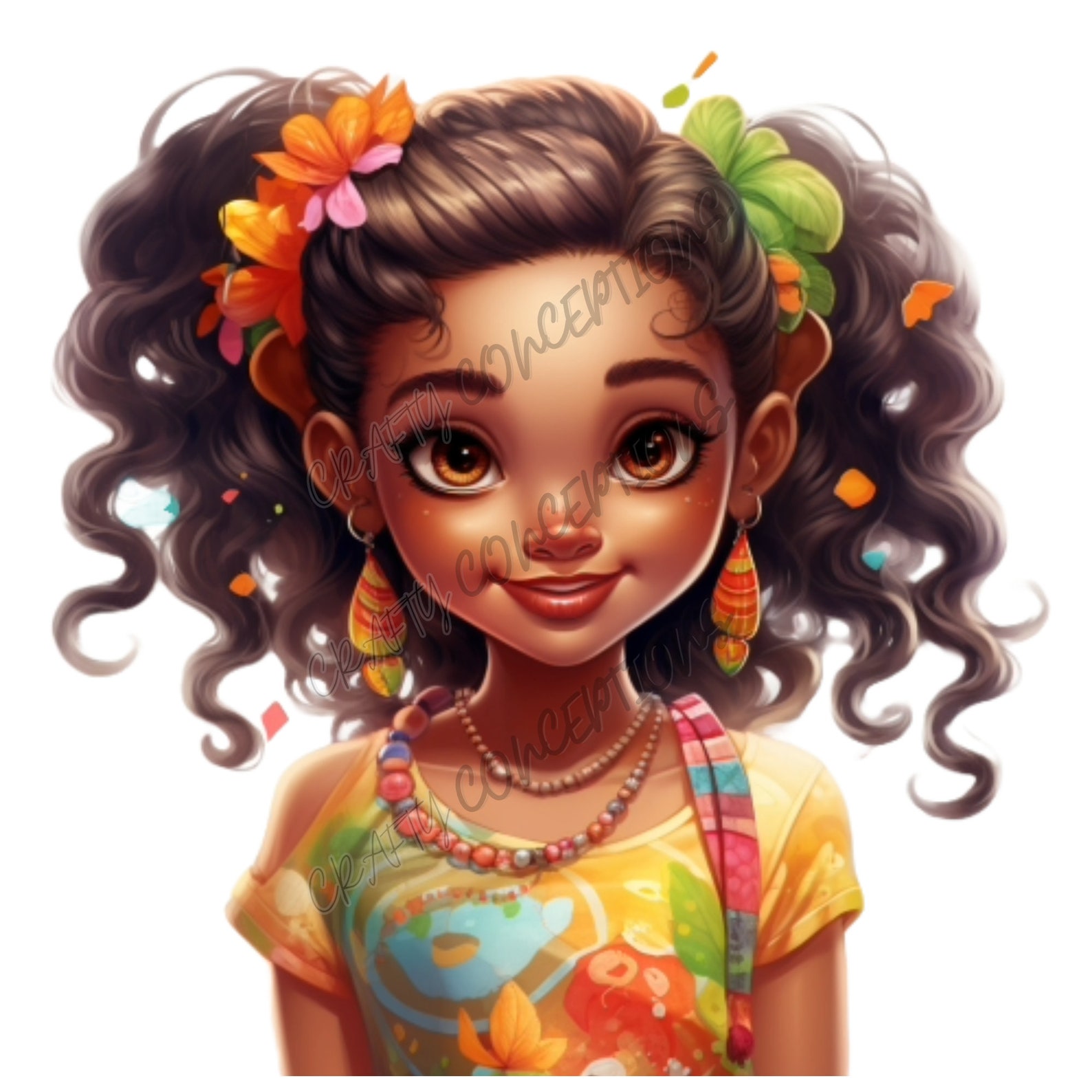 Latina Girl Illustration, Magic Clipart PNG Bundle, Kids T-shirt Design ...