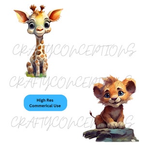 3O Baby Safari Animals Clipart Bundle, PNG Illustration Cute Watercolor ...