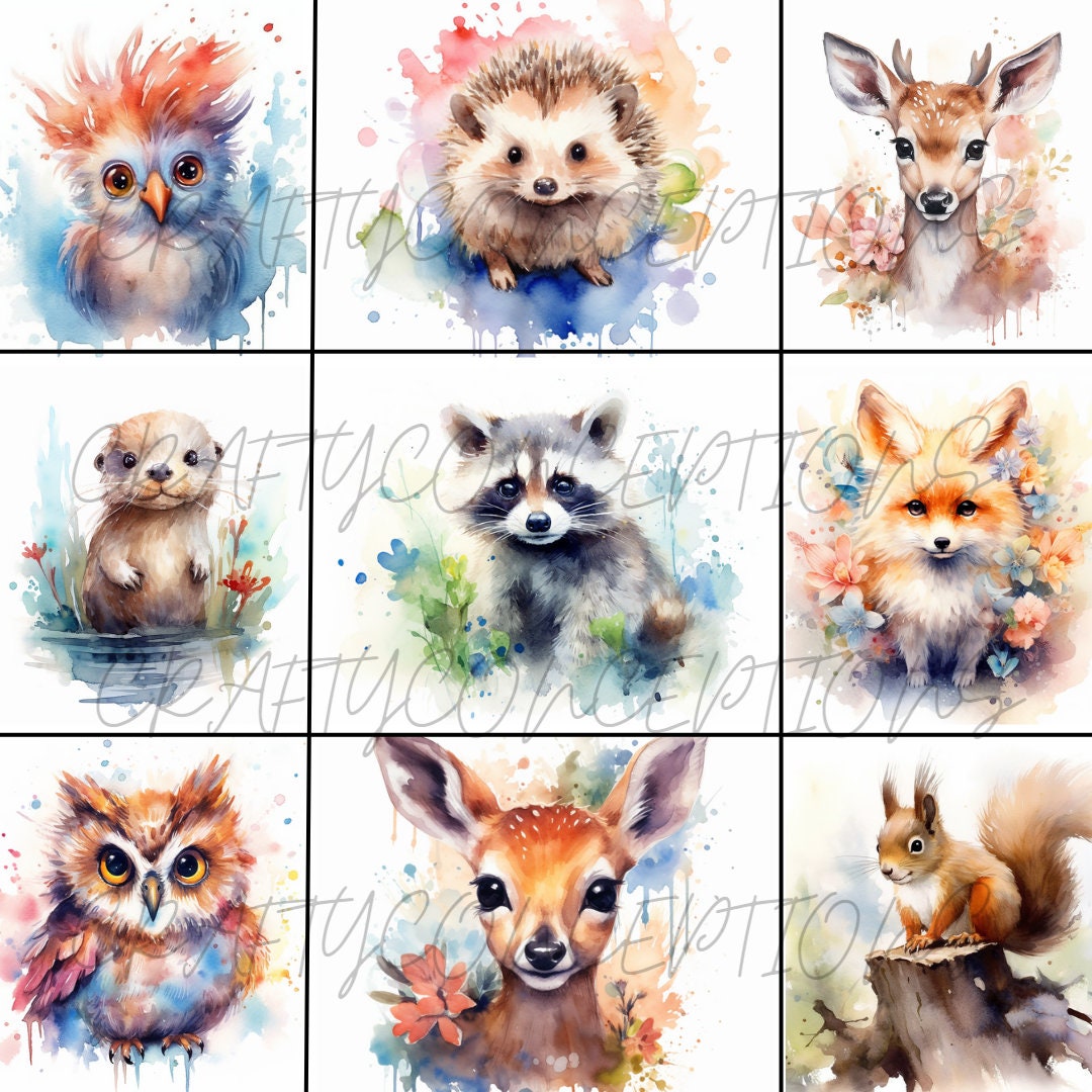 Cute Woodland Animals Watercolor Clipart Bundle Printable Art PNG ...