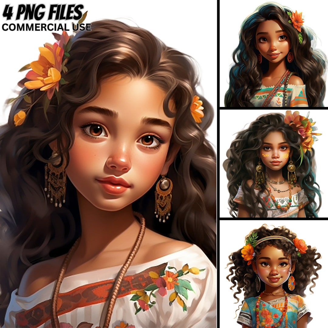 Cute Little Latina Girls Illustration V.12, 4 PNG Bundle, Digital ...