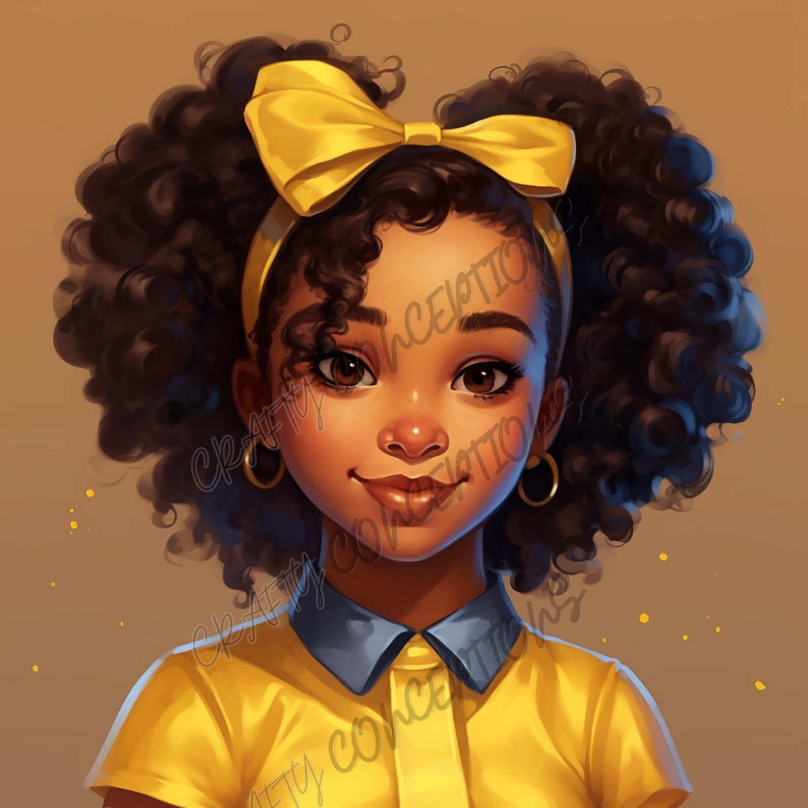 Little Black Girl in Yellow, 4 PNG Bundle, Curly Hair Magic Clipart ...