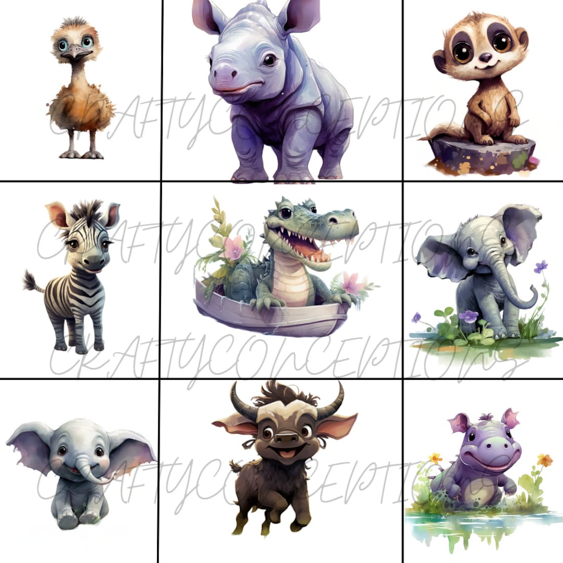 3O Baby Safari Animals Clipart Bundle PNG Illustration Cute - Etsy