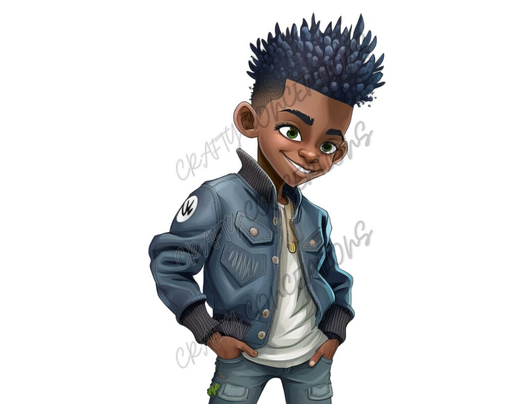 Little Black Boy Illustration, Urban Afro Kids Clipart (PNG Bundle) - Etsy