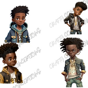 Cute Little Black Boy Illustration Mega Bundle V.1, 88 PNG, Dreadlocks ...