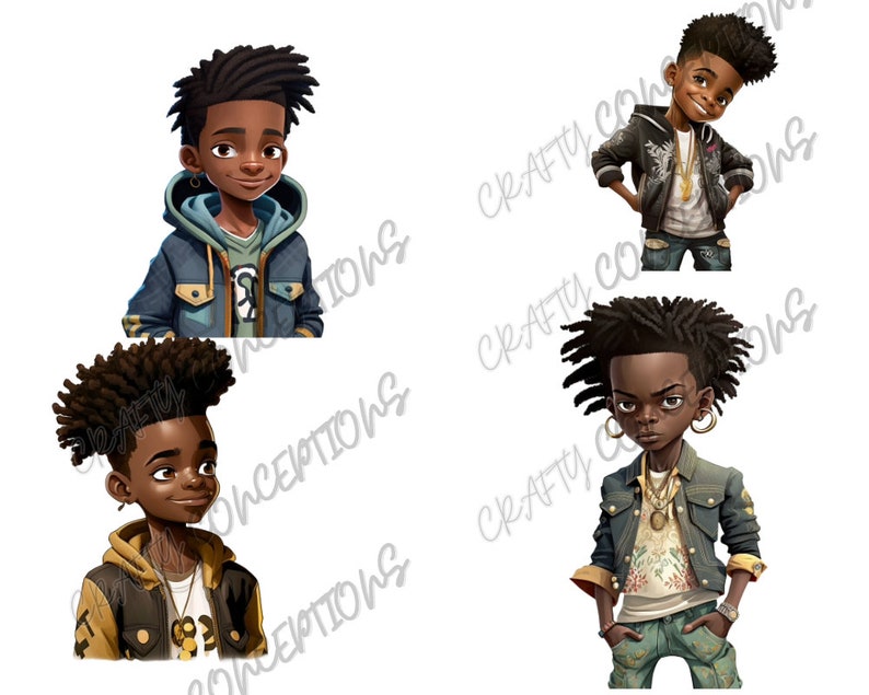 Black Boy Clipart Mega Bundle, Afro Kids Illustrations (88 PNG ...