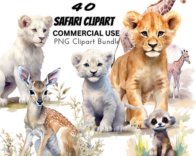 Safari Animals Clipart Watercolor Baby Safari Animal PNG Baby Lion ...