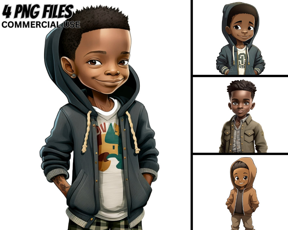 Cute Little Black Boy Illustration V.13, PNG Bundle, Hoody, Hat ...