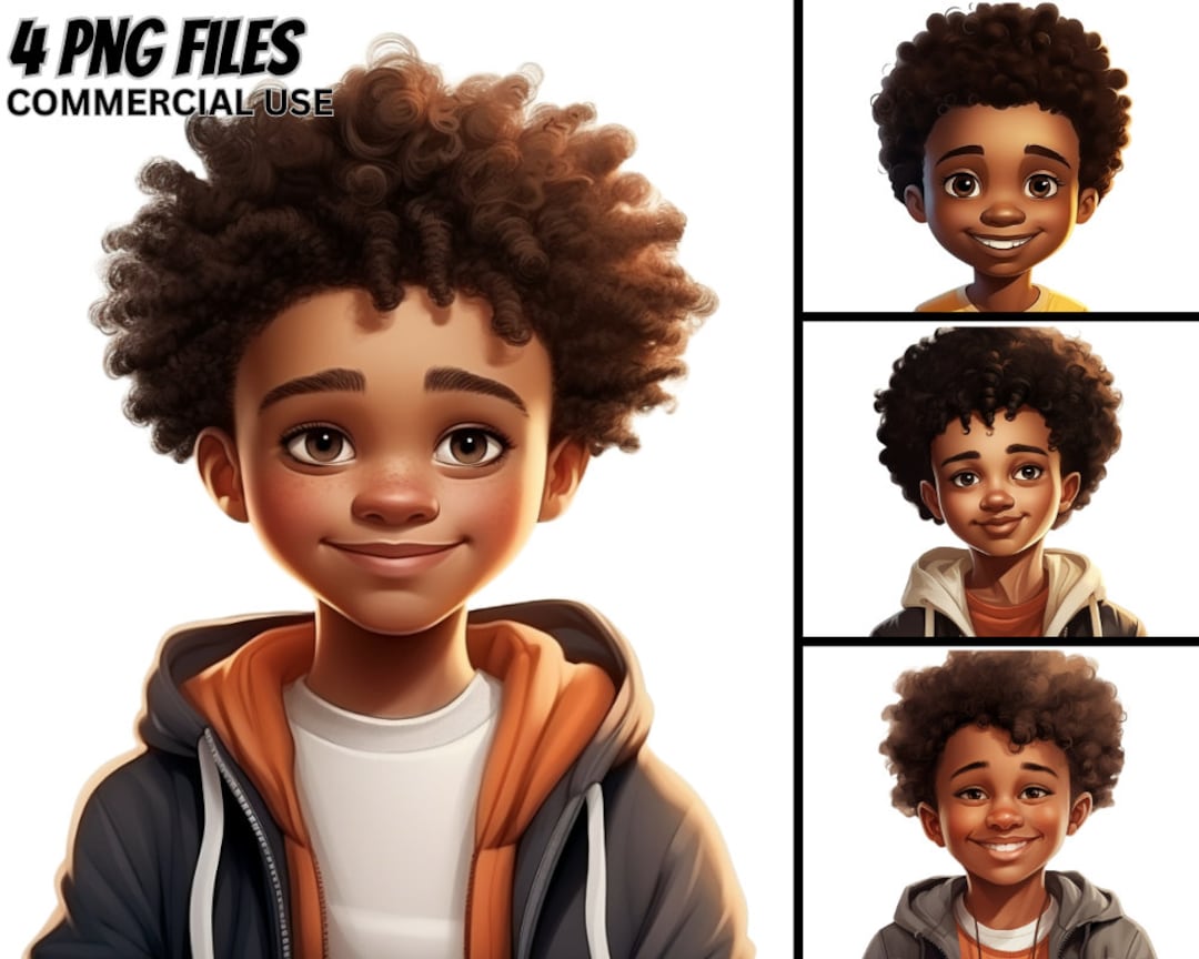 Cute Little Black Boy Illustration V.9, 4 PNG Bundle, Hoody, Hat ...