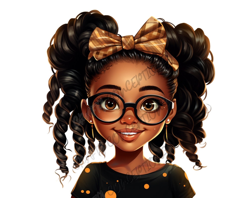 Black Girl With Glasses Clipart, Afro Kids PNG Bundle, Commercial Use ...