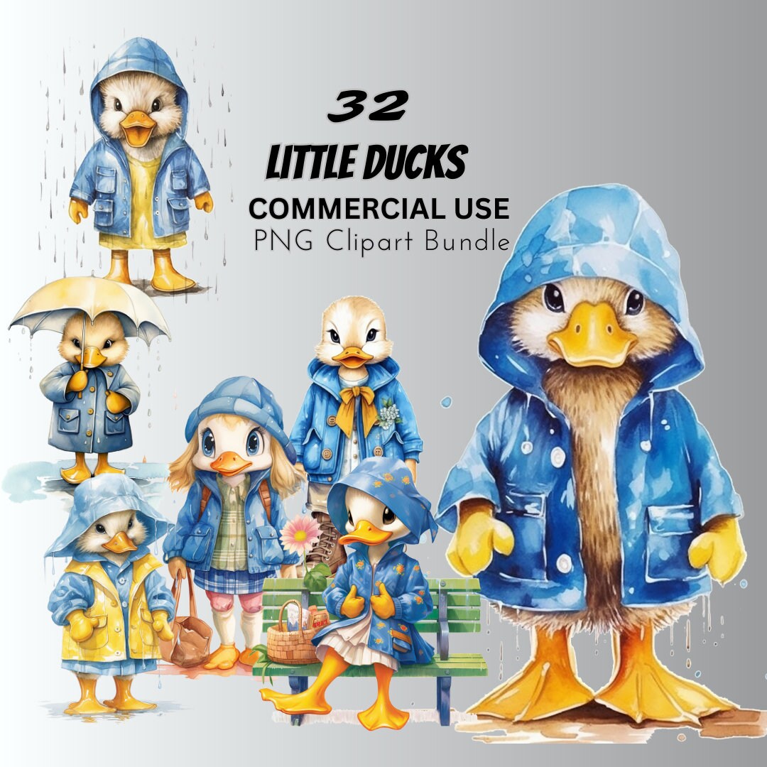 Cute Little Ducks - Ducklings in Rain Coats Digital Design Bundle ...