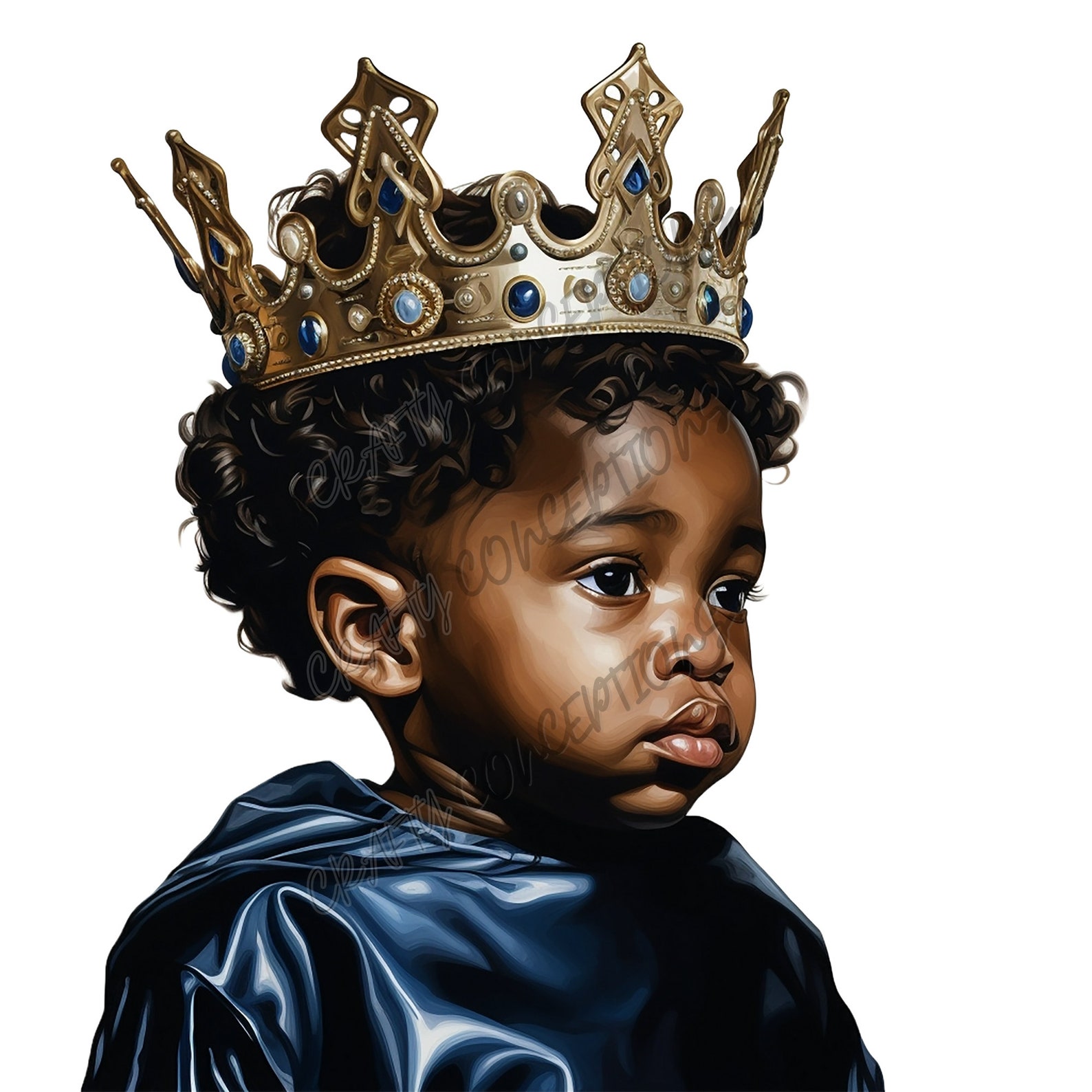 Cute Little Black Boy Illustration V.33, 4 PNG Bundle, Prince Baby ...