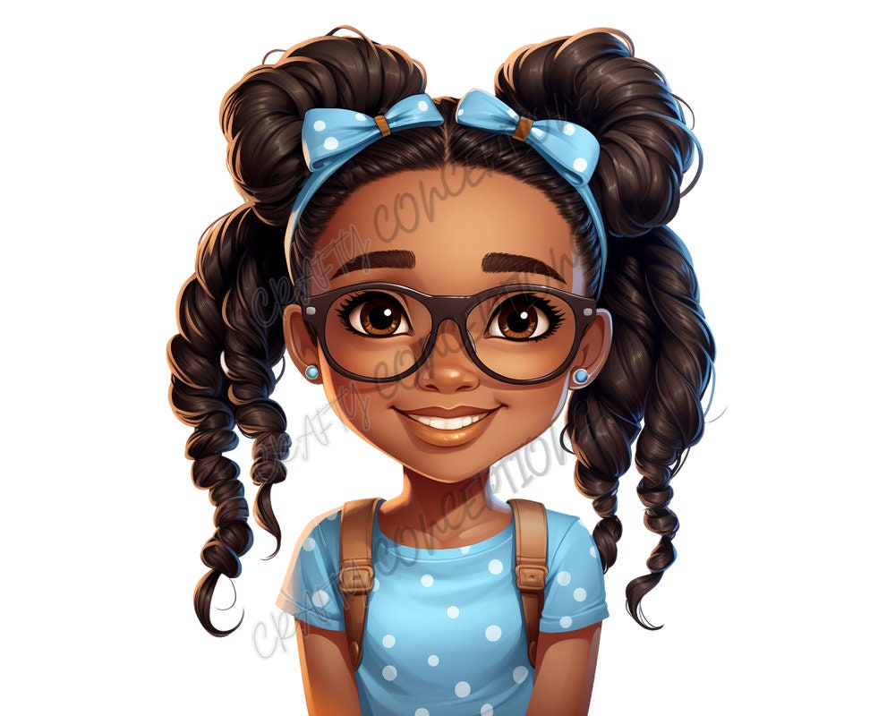 Black Girl With Glasses Clipart, Afro Kids PNG Bundle, Commercial Use ...