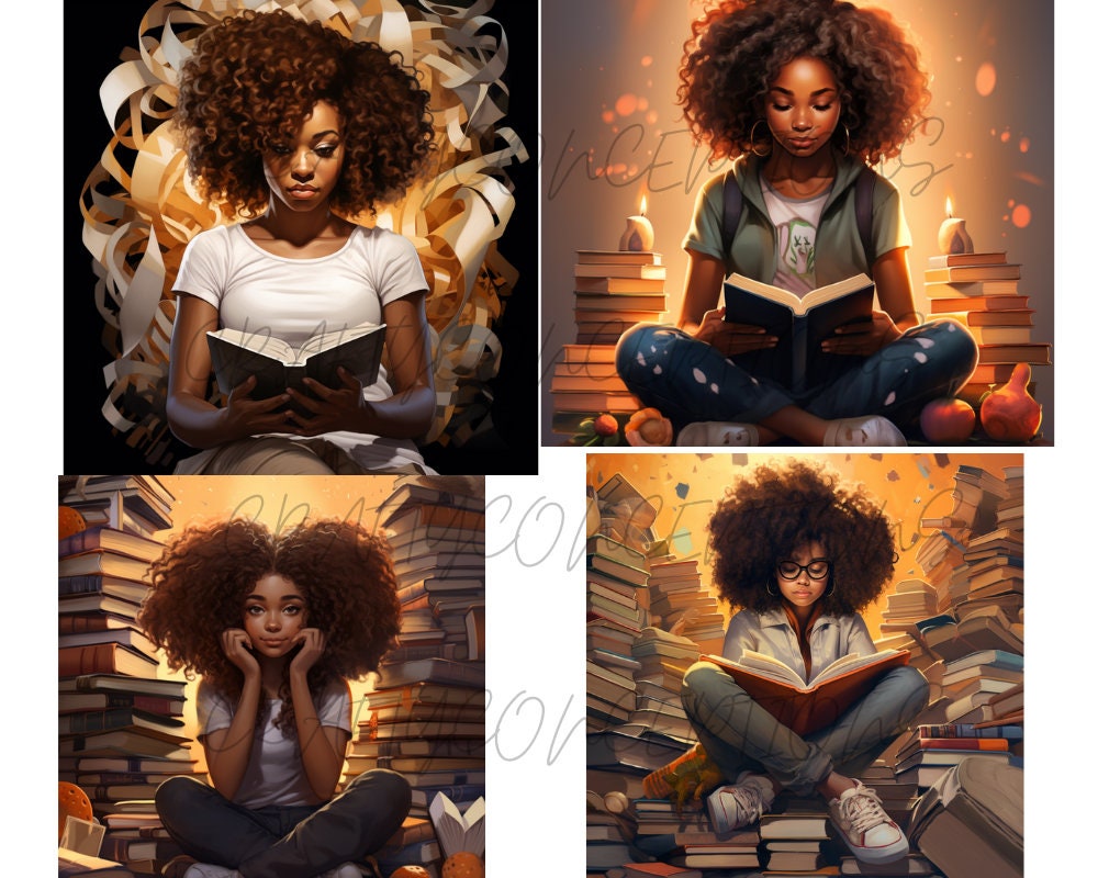 Black Girl Bookworm Clipart, PNG Bundle, Commercial Use - Etsy
