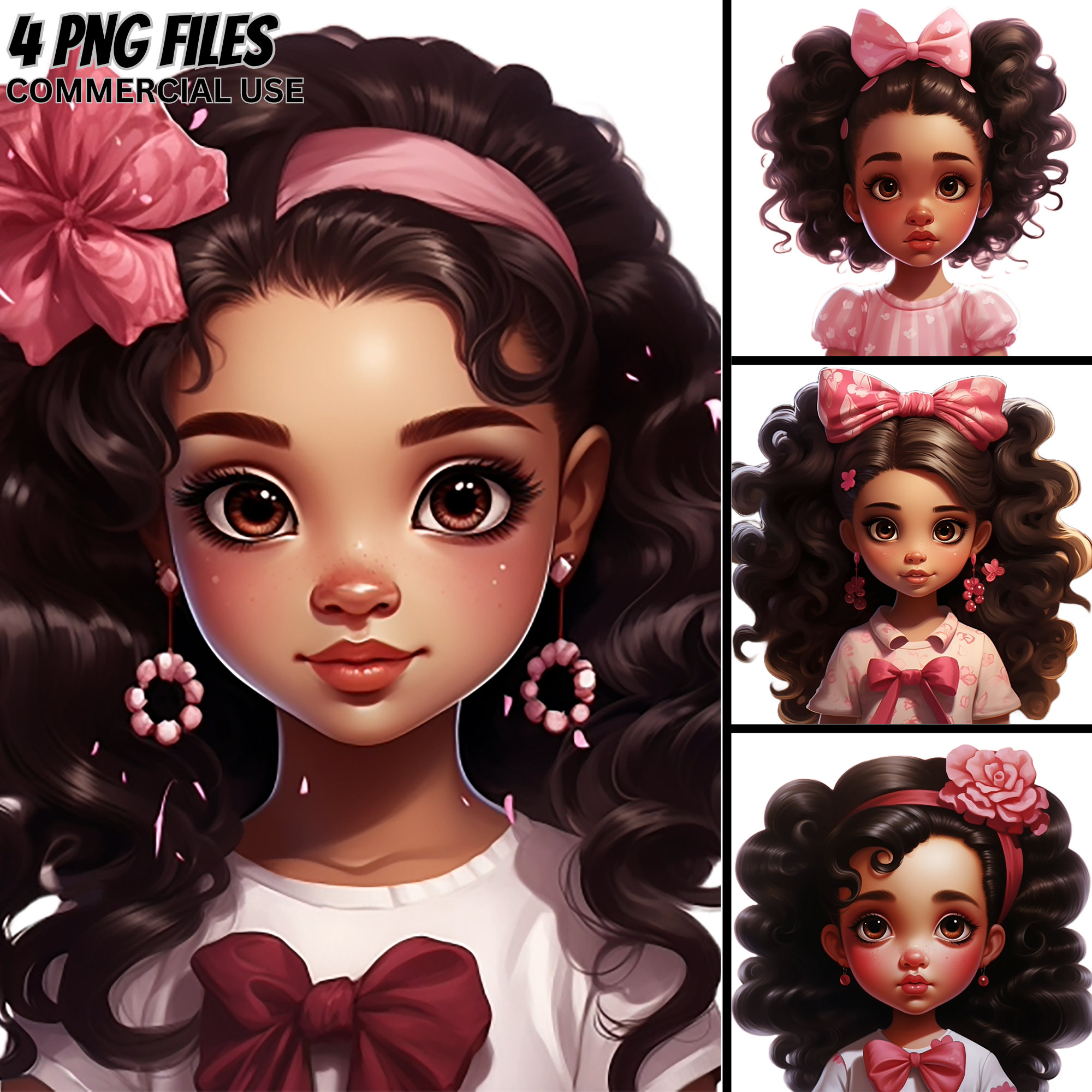 Cute Little Latina Girls Illustration V.6, 4 PNG Bundle, Pink, Magic ...