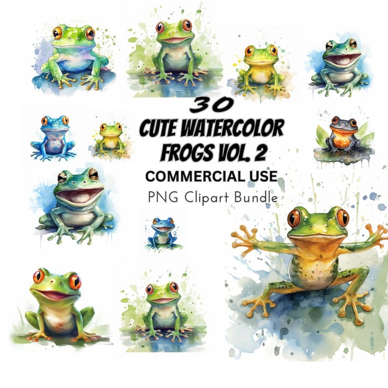 Cute Watercolor Frogs Digital Design Mega Bundle Printable - Etsy