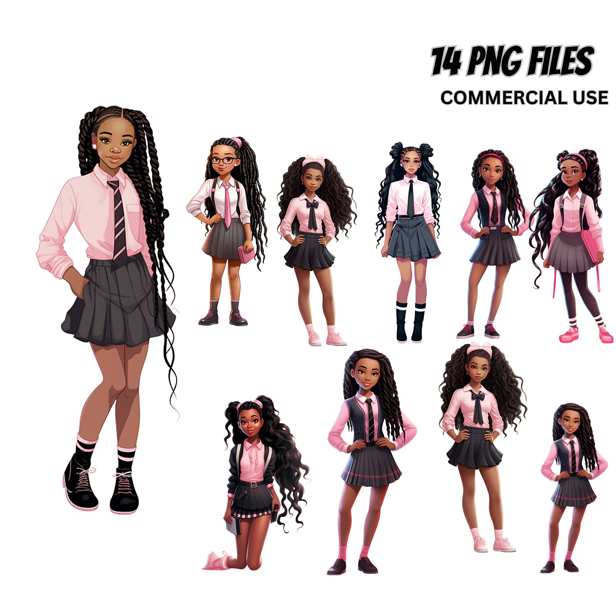 Cute Girl Illustrations Vol. 82, 14 PNG Bundle, School Girl. Teen ...