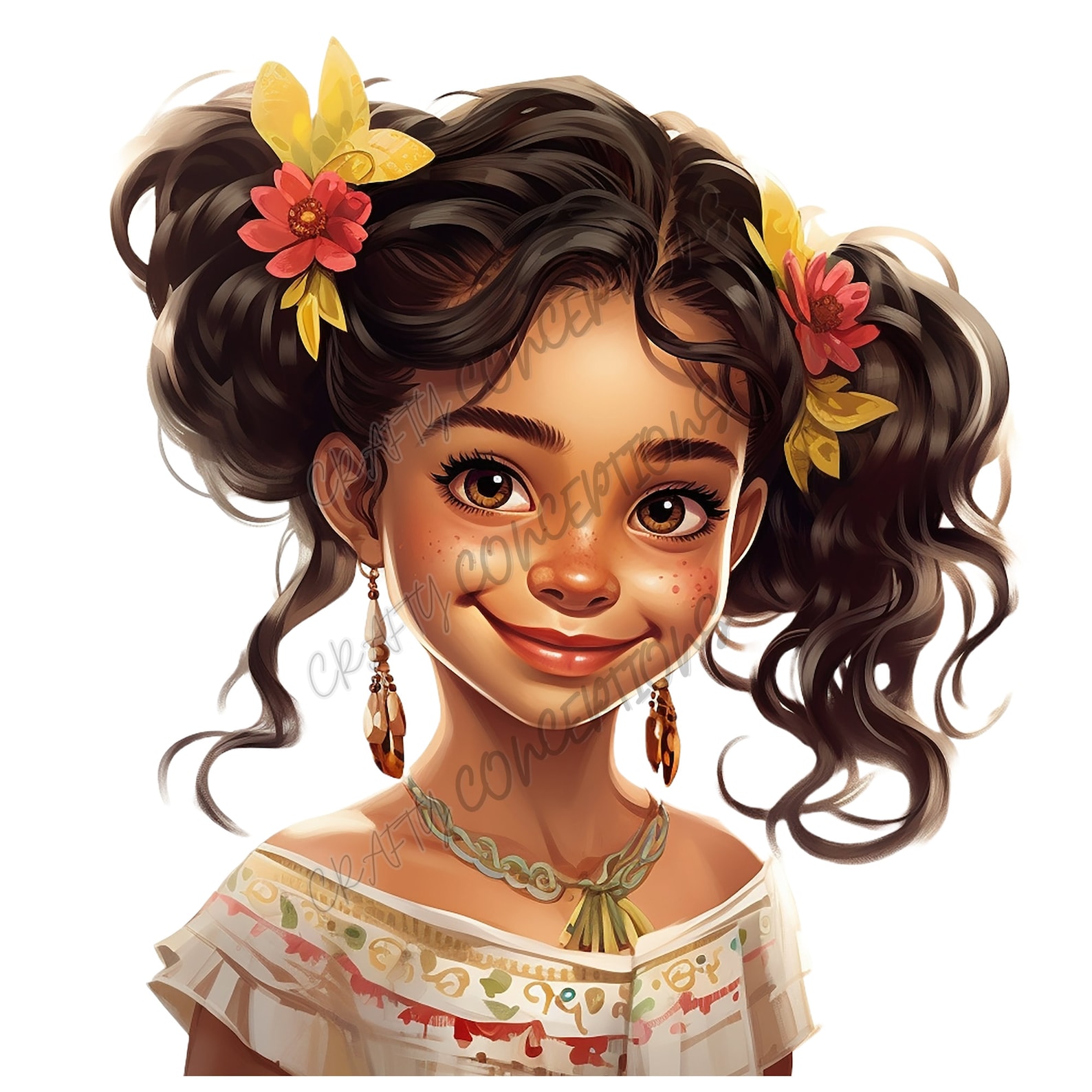 Cute Little Latina Girls Illustration V.10, 4 PNG Bundle, Colorful ...