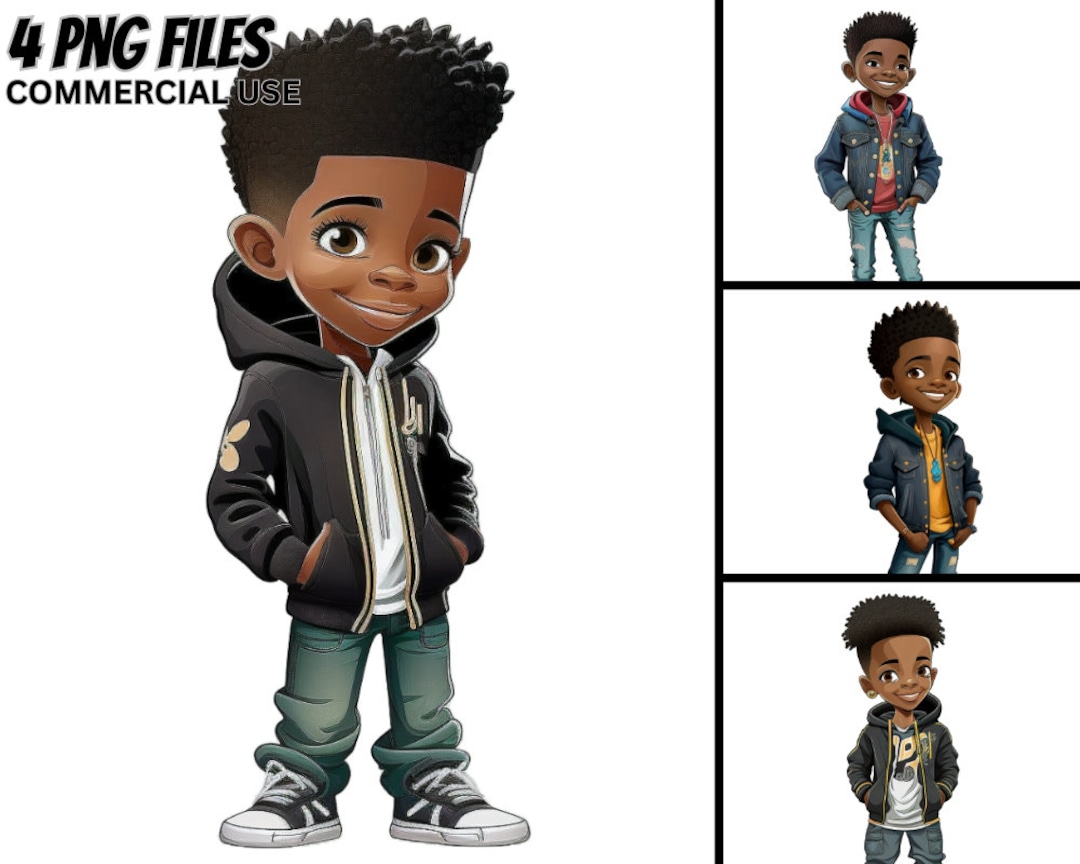 Cute Little Black Boy Illustration V.5, 4 PNG Bundle, Hoody, Hat ...