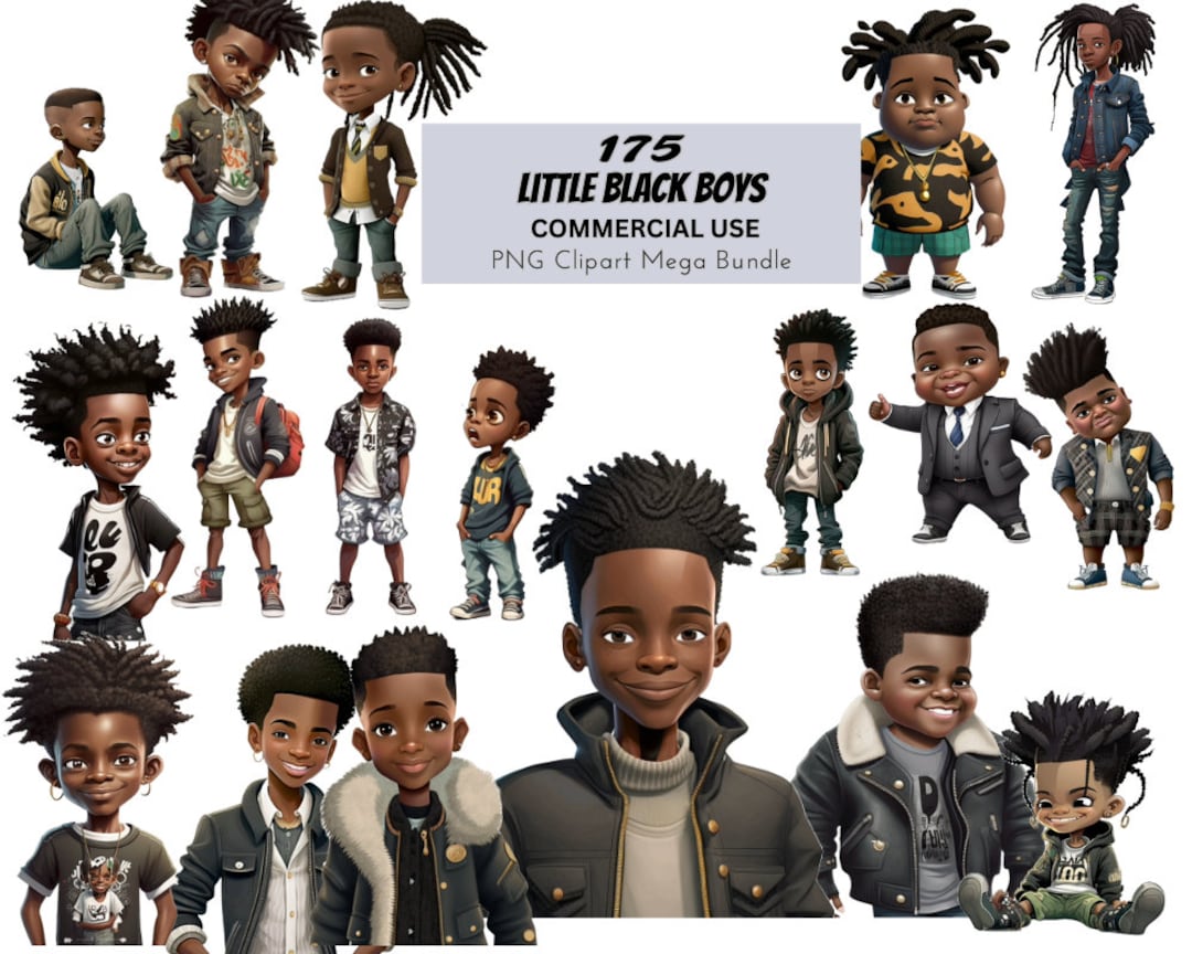 Cute Little Black Boy Illustration Mega Bundle V2, 175 PNG, Dreadlocks ...