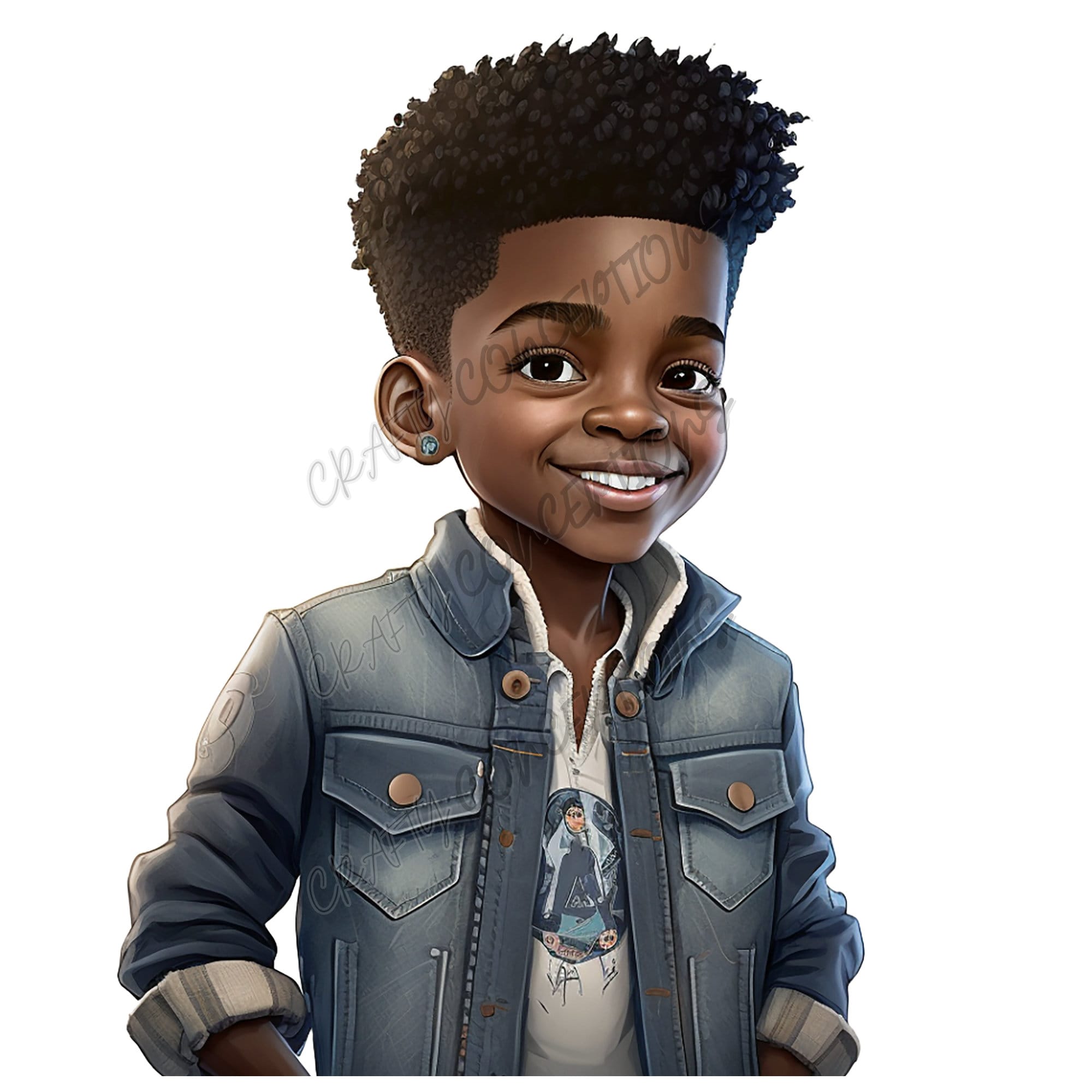 Cute Little Black Boy Illustration V.17 4 PNG Bundle, Jeans Denim ...