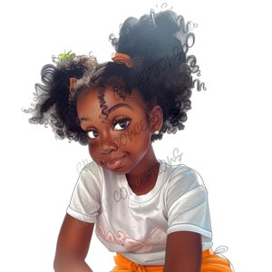 Cute Teen Black Girls Illustration V.111, 6 PNG Bundle, Summer, Spring ...